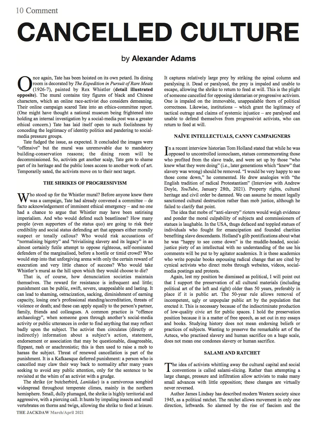 Alexander Adams: Cancelled Culture – The Jackdaw